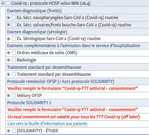 Ex. : examen ; HOSP : hospitalier ; MIN : Service des maladies ...